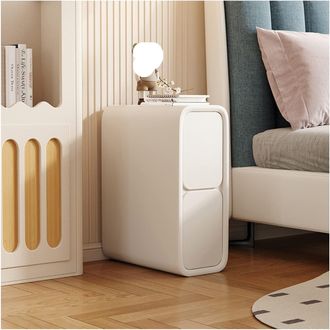 Generic Schmaler Sofa-Beistelltisch, Minimalistischer, Schlanker Nachttisch Mit 2 Schubladen for Kleine Räume, 25 X 40 X 50 cm, Hellgrau(Pure White,30x40x50cm