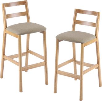 Generic 28 Barhocker In Thekenhöhe, 2er-Set, Rückenlehne Aus Massivholz Mit Kunstlederkissen, Armloser Kücheninselstuhl for Café-Bar(Fabric)