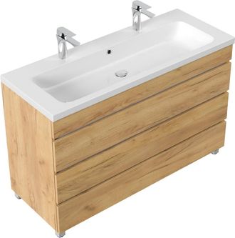 Magnolia Home Stand Doppel Badm&ouml;bel Via 120 mit 3 grifflosen Schubladen Farbe Eiche Gold