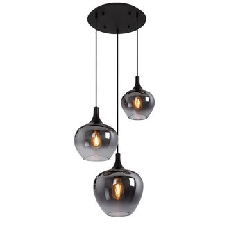 Globo Lighting H&auml;ngeleuchte Pendellampe Wohnzimmer Pendelleuchte Esstischleuchte rauch Glasschirm, Metall schwarz, Fassungen 3x E27, DxH 48x120 cm