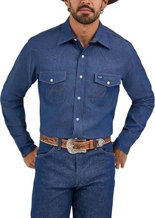 Wrangler Chemise de Travail Western &agrave; Manches Longues pour Homme avec Bouton Finition d&eacute;lav&eacute;e, Opaque, Indigo, L