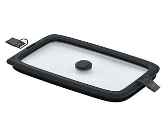 Rösle Couvercle sous vide FLEXX 2GO 1,5 l carré avec clips, verre de sécurité avec bord en silicone et valve sous vide, étanche aux arômes, transparent/noir