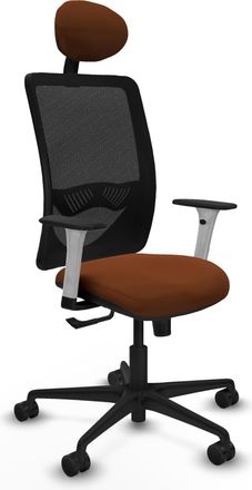 Piqueras y Crespo Kundenbetreuungsstuhl Zulema mit wei&szlig;en und schwarzen Armlehnen, h&ouml;henverstellbarer Lendenwirbelst&uuml;tze und festem Kopfteil, Schwarz/Braun