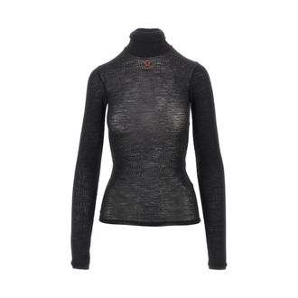 Versace Haut &agrave; col roul&eacute; en laine c&ocirc;tel&eacute;e - Femme - Pulls - Noir - Taille: 42 FR