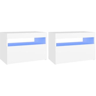 vidaXL Tables de chevet avec lumi&egrave;res led 2 pcs blanc 60x35x40 cm Vidaxl