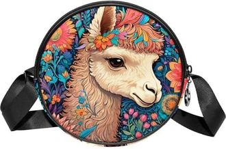 Generic Petit sac &agrave; bandouli&egrave;re circulaire pour femme, sac &agrave; bandouli&egrave;re en alpaga avec fermeture &eacute;clair et bretelles r&eacute;glables style d&eacute;contract&eacute; pour femmes 