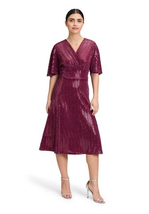 Vera Mont Damen Cocktailkleid im Glitzer-Look 42, Rot/Grau