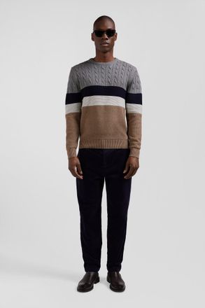 Eden Park Pull Col Rond En Laine Et Coton Marron &Agrave; Jeux De Maille Coupe Regular