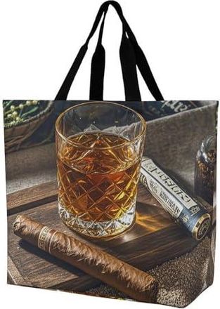 Generic Cigare Et Whisky Sac Fourre-Tout Imperm&eacute;able Tote Bag D&eacute;contract&eacute; Sac A Main Femmes Pour Universit&eacute; Plage Quotidienne