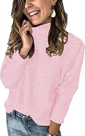TOMWELL Femme Hiver Pull Mode Chaud Col V en Tricot Chandail Chemises &agrave; Manches Longues Sexy Solide Sweater Pullover Blouse A Rose XXL