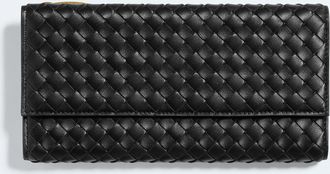Bottega Veneta Portefeuille long &agrave; rabat Intrecciato Piccolo - Noir - Femme - Unisex