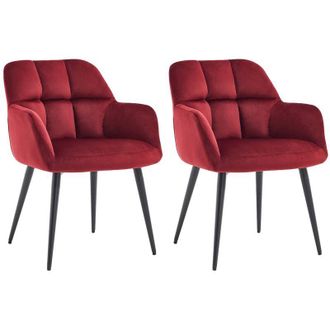 Vente-Unique Lot de 2 chaises avec accoudoirs en velours et m&eacute;tal noir - Bordeaux - PEGA