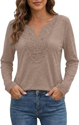 Generic Robe boh&egrave;me 2026 pour femme, style boh&egrave;me, chemise &agrave; manches longues avec col &eacute;l&eacute;gant, chemisier fluide et d&eacute;contract&eacute;, tunique pour tous les jours, k