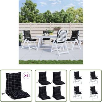 vidaXL Gartenkissen - Niedriglehner-Auflagen 4 Stk. Schwarz Karomuster Oxford-Gewebe