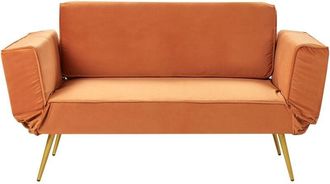 Beliani Beliani - Schlafsofa Orange aus Samt 2-Sitzer Verstellbare Armlehnen Goldene Beine f&uuml;r Wohnzimmer G&auml;stezimmer G&auml;stebett