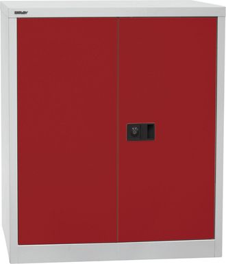 Bisley Fl&uuml;gelt&uuml;renschrank Universal, 1 verzinkter Fachboden, 2 OH, Metall, 506 Korpus Lichtgrau, Fronten Kardinalrot, 40 x 91.4 x 100 cm