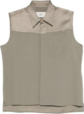 Ami Femme, Blouses et Chemises, Vert, Taille: 36 FR Chemisier en Satin Marron Olive