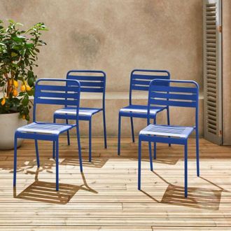 Sweeek Lot de 4 chaises de jardin acier. 4 places. bleu &eacute;lectrique. Amelia. L44 x P52 x H79cm