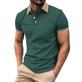 Generic Polo de travail extensible &agrave; manches courtes et col boutonn&eacute; pour homme - S&eacute;chage rapide - Pour le golf, Vert, S