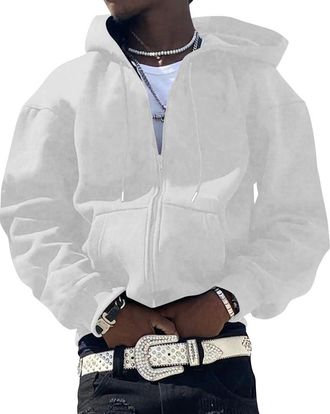 ORANDESIGNE Zip Hoodie Herren Kapuzenpullover Einfarbig Sweatjacke mit Kapuze Langarm Kapuzenjacke mit Taschen A Wei&szlig; XXL