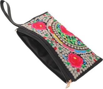 BESPORTBLE Pochette Brod&eacute;e Ethnique Fleurie Fermeture &Eacute;clair Paquet &agrave; Main Traditionnel pour Femme Pochette Boh&egrave;me Artisanale Mariage Festival et Soir&eacute;e Design V