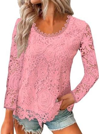 Generic Tunique Femme Chic Et Elegant,Chemisiers Et Blouses Femme Haut Femme Ete Dentelle VêTements Femme Tee Shirt Femme Manches Longues Blouse Femme Grande 