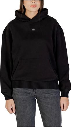 Calvin Klein Jeans Femme, Sweatshirts et sweats &agrave; capuche, Noir, Taille: 36 FR Woven Label Peached Sweat &agrave; capuche