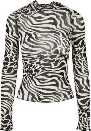 Urban Classics Damen T-Shirt Ladies AOP Mesh Turtleneck Longsleeve White/Black 3XL