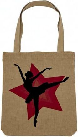 Fabulous Sac Shopping Tote Bag Aspect Lin - Silhouette Noire de Danseuse &Eacute;toile Faisant une Arabesque sur &Eacute;toile Rose - Sac de Courses Toile Epaisse 360g Beige