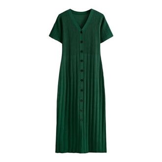 Generic Robe amincissante d&eacute;t&eacute; d&eacute;contract&eacute;e &agrave; manches courtes et col en V pour femme, Vert, Taille unique