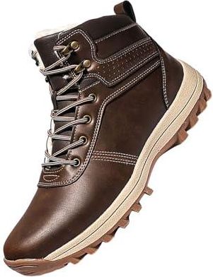 Generic Bottes dhiver en cuir pour homme avec lacets et semelles antid&eacute;rapantes - Chaussures de marche avec doublure en polaire - Chaudes - Style vintage - St