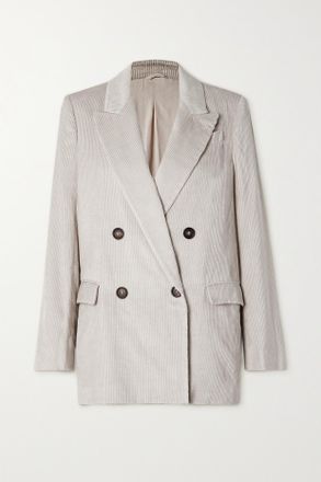 Brunello Cucinelli Doppelreihiger Blazer Aus Cord Aus Einer Mischung Aus Leinen, Baumwolle Und Lyocell - Weiß