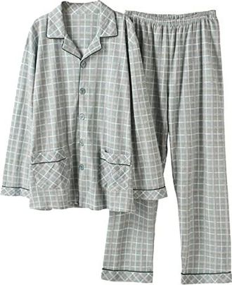 Generic Chemise de nuit &agrave; manches longues pour hommes : pyjama pour hommes pantalon long imprim&eacute; combinaison d&eacute;contract&eacute;e &agrave; carreaux avec poches v&ecirc;tements de 