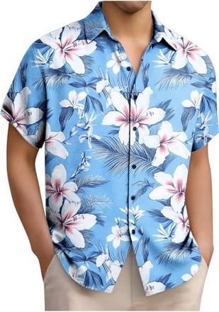 Generic Chemise hawa&iuml;enne d&eacute;contract&eacute;e et confortable pour homme - Col rabattu - L&eacute;g&egrave;re et respirante - Classique - Chemise de plage &agrave; manches courtes - Chemi