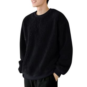 Generic Chandail moelleux en polaire &agrave; manches longues et col rond pour homme, chemise de printemps &eacute;l&eacute;gante, douce, classique, basique, unie, tendance, ample