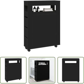 vidaXL Schrank - Badschrank Schmal mit Rollen Schwarz Holzwerkstoff