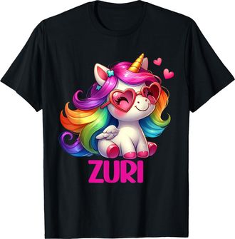 BDAZ Zuri Personalisierter Name Buntes Einhorn Damen M&auml;dchen T-Shirt