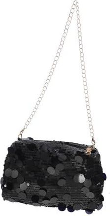 Valiclud Paquet Bandouli&egrave;re &agrave; Paillettes Rond pour Femme, Mini Paquet &agrave; Main Noir avec Cha&icirc;ne M&eacute;tallique, L&eacute;ger et Compact, Soir&eacute;e, Shopping et &Eacute;v&eacute;nements Chic