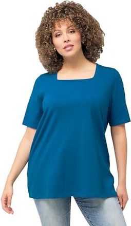 Ulla Popken Femme Grandes Tailles T-Shirt Basic, Ligne A, Encolure carrée Bleu Moyen 50+ 807286765-50+