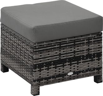 OUTSUNNY Rattan-Fußhocker aus Rattan, Ottomane mit gepolstertem Sitzkissen, Terrassenmöbel für Hinterhof, Garten, Pool, Wohnzimmer, 50 x 50 x 35 cm, Grau