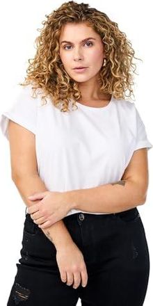 Zizzi T-shirt à col rond en coton grande taille pour femme, white-417, 48-50 grande taille