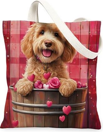Generic Golden Doodle Sac fourre-tout en toile pour faire du shopping 33 x 38,1 cm, sac &agrave; bandouli&egrave;re r&eacute;utilisable pour femme, peinture danimaux domestiques, 