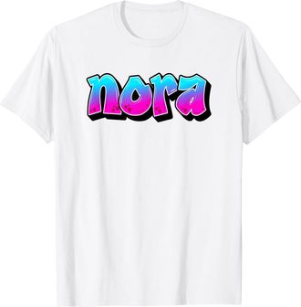 BDAZ Nora Graffiti Personalisierter Name Blau Rosa Frauen M&auml;dchen T-Shirt