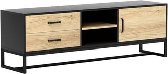HOMCOM Homcom - Meuble tv moderne - porte, &eacute;tag&egrave;re, 2 tiroirs, 2 niches - acier noir effet bois