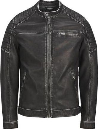 Jack & Jones Washed PU Jacket Jjerocky Noos Veste en polyuréthane délavé, Noir, XL Hommes