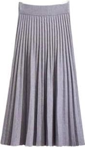 Generic Jupe en tricot pour femme - Taille haute - Élastique - Taille haute - Fine - En laine - Plissée unie, gris, Taille unique