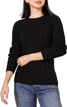Amazon Essentials Damen Weicher Fisherman Cable Langarm-Pullover Mit Rundhalsausschnitt (In Übergröße Erhältlich), Schwarz, 6XL Große Größen