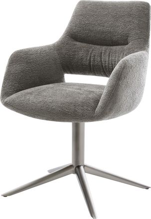 DELIFE Esszimmerstuhl Yago-Flex mit Armlehnen Fu&szlig;kreuz Graphit Boucl&eacute; Soft Schlamm 360&deg; drehbar Wippfunktion Taschenfederkern