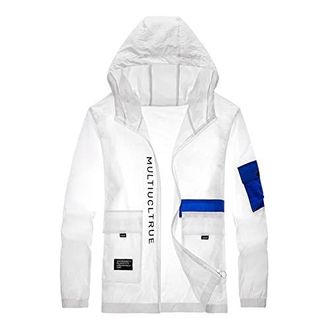 Generic Veste l&eacute;g&egrave;re avec capuche pour homme - Veste de pluie moyenne zipp&eacute;e avec poches - Manteau de pluie semi-transparent - Veste imperm&eacute;able fine pour spo