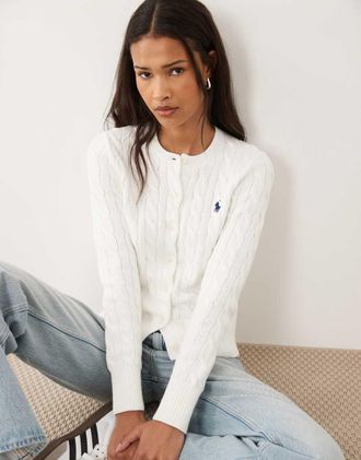 Polo Ralph Lauren Gilet &agrave; manches longues - Blanc-Bleu marine